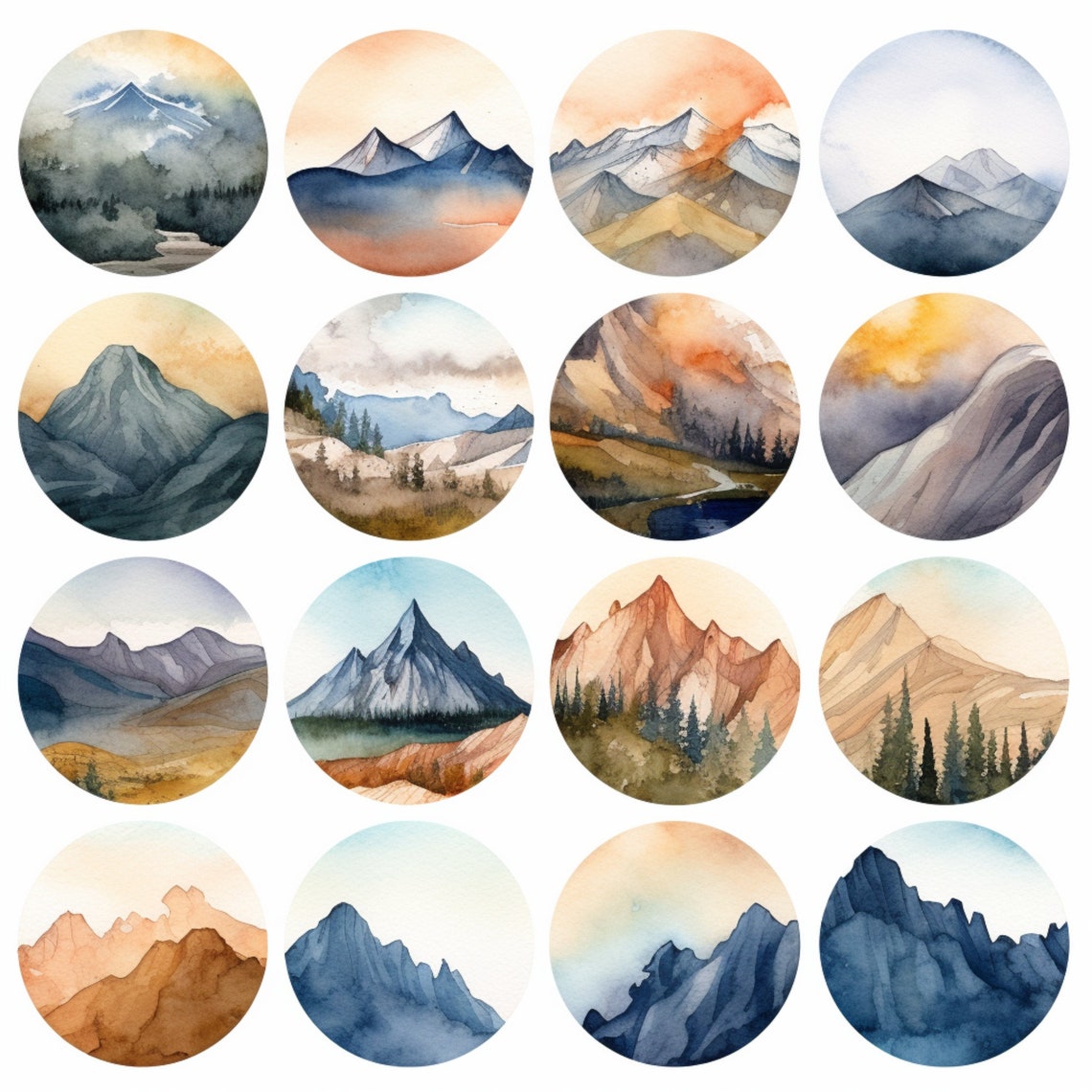 Mountain Range Circle Clipart 40 High Quality Pngs Digital - Etsy