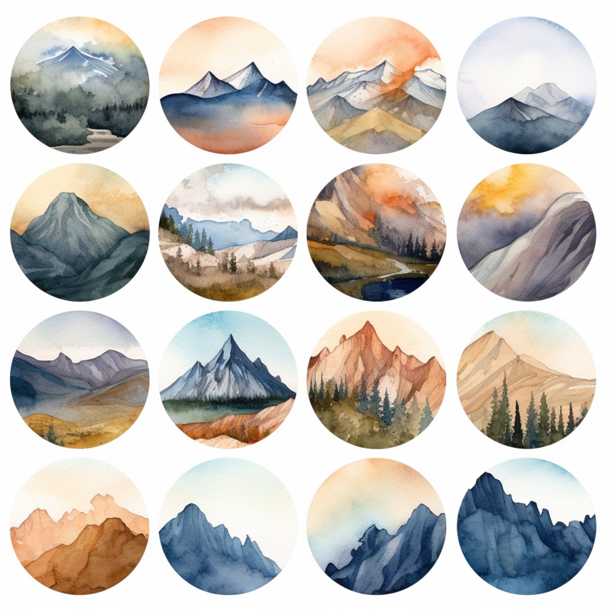 Mountain Range Circle Clipart 40 High Quality Pngs Digital - Etsy