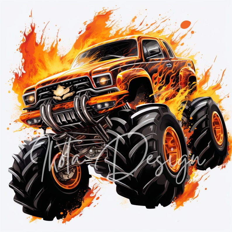 Monster Truck on Flames Clipart 40 High Quality Jpgs Digital Planner ...