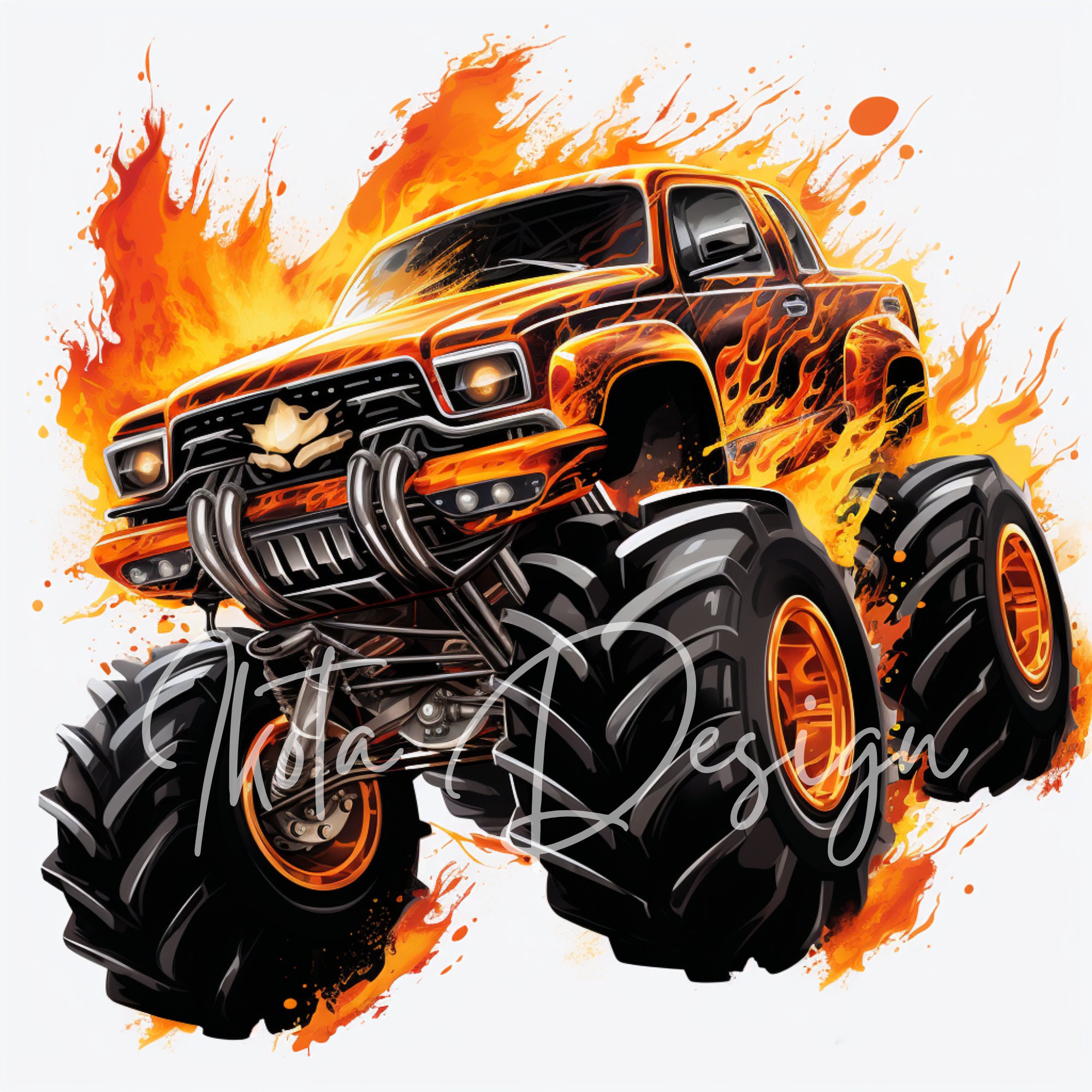 Monster Truck on Flames Clipart 40 High Quality Jpgs Digital Planner ...