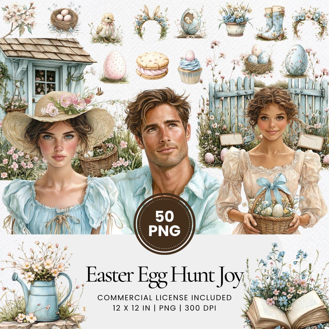 Easter Egg Hunt Joy Clipart - 50 PNG - Digital Planner, Junk Journal ...
