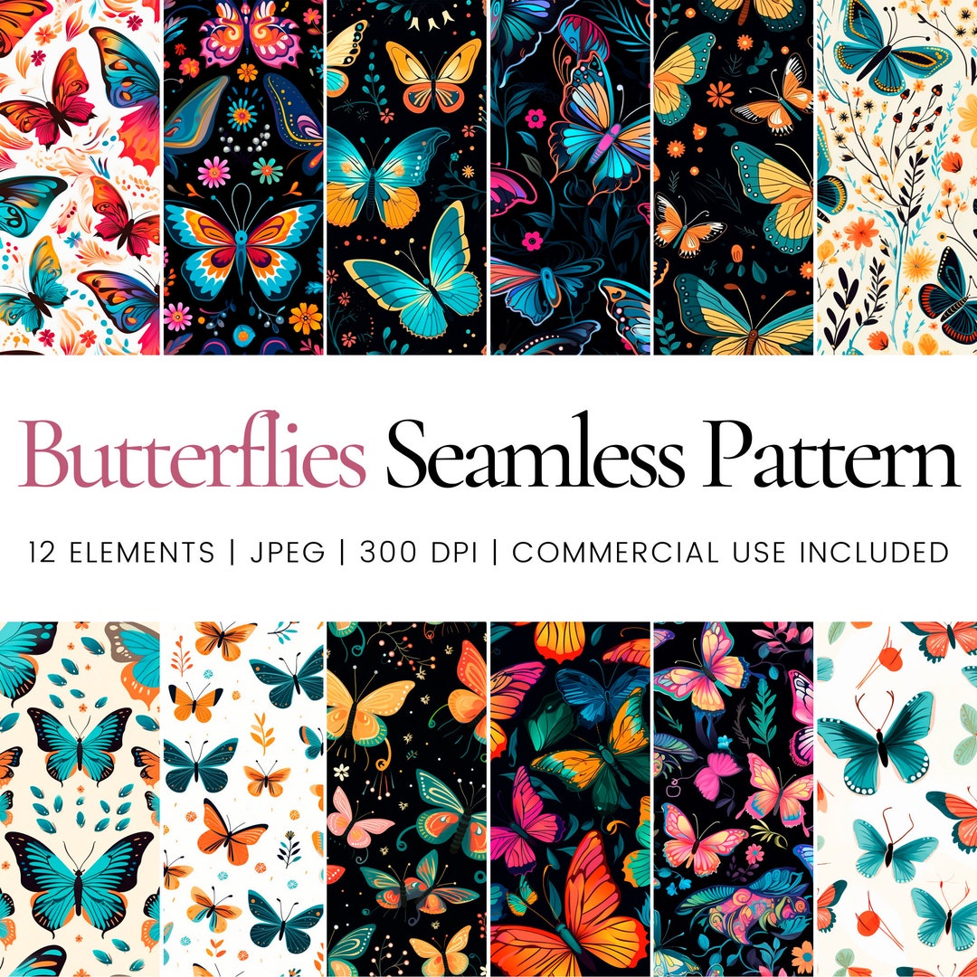 Butterfly Digital Papers, Whimsical Butterflies Seamless Repeat Pattern ...
