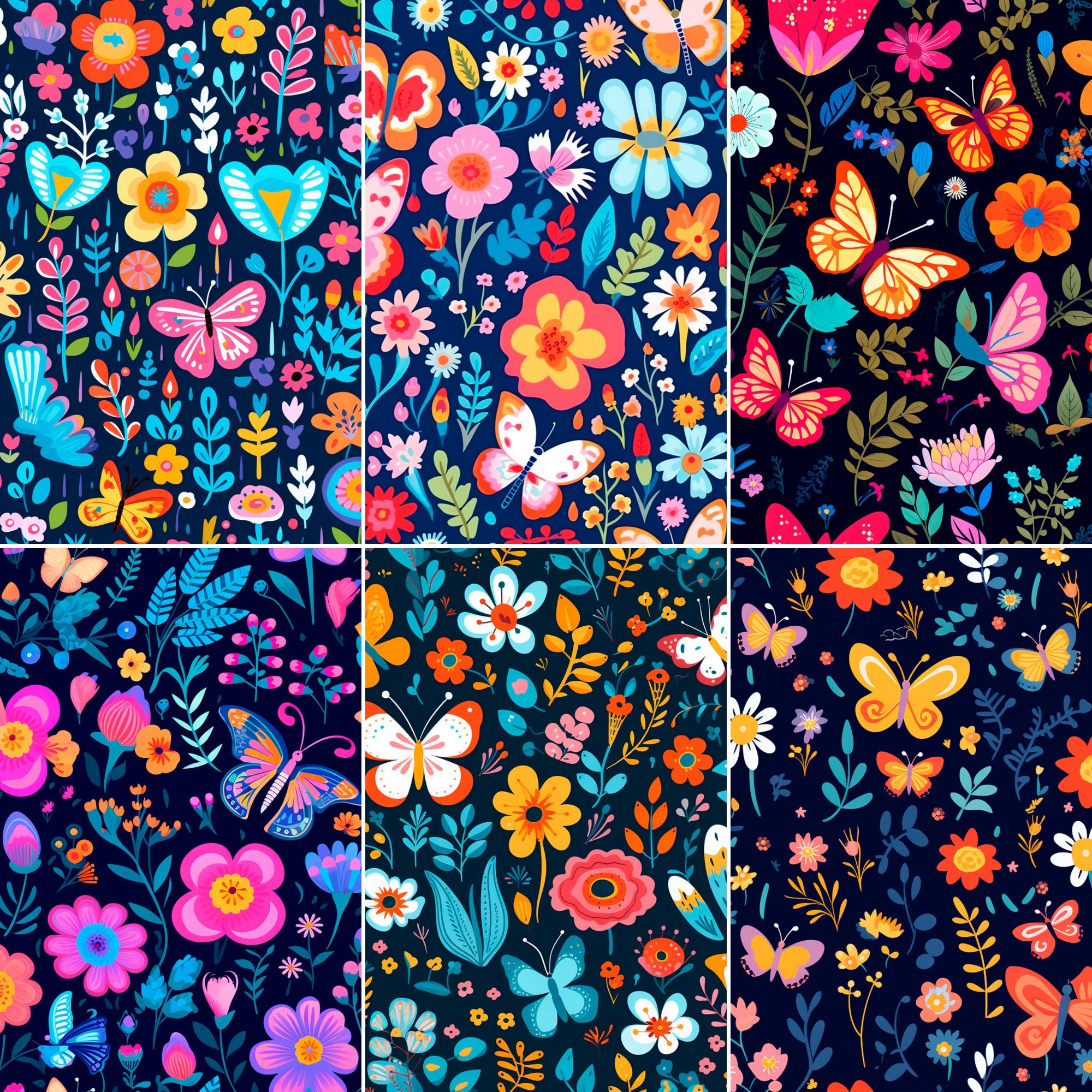Kawaii Garden Digital Papers, Kawaii Floral Seamless Repeat Pattern ...