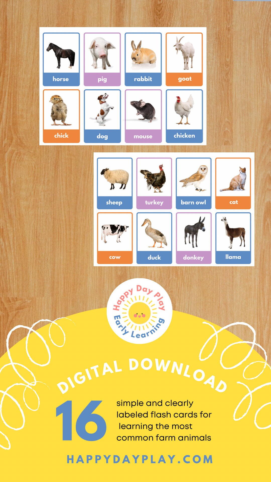 DIGITAL DOWNLOAD: Realistic Farm Animals Montessori Flashcards — Happy ...