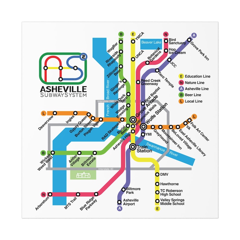 Asheville Subway System Map, Imagine! - Etsy
