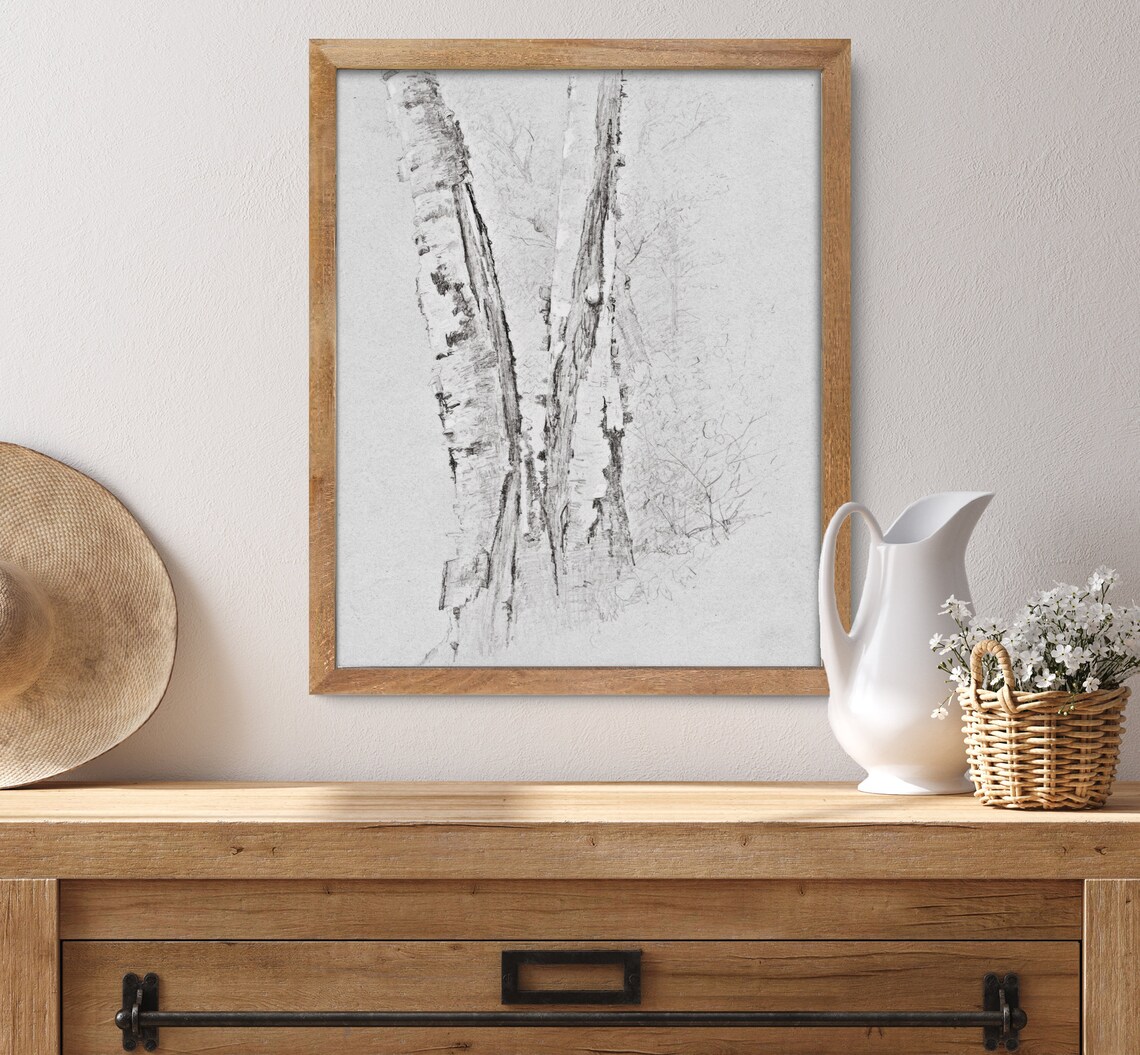 Printable Wall Art, Abstract Aspen Tree Stand Sketch, Tree Wall Art ...
