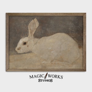 Printable Rustic White Rabbit Print Vintage Rabbit Painting Printable ...