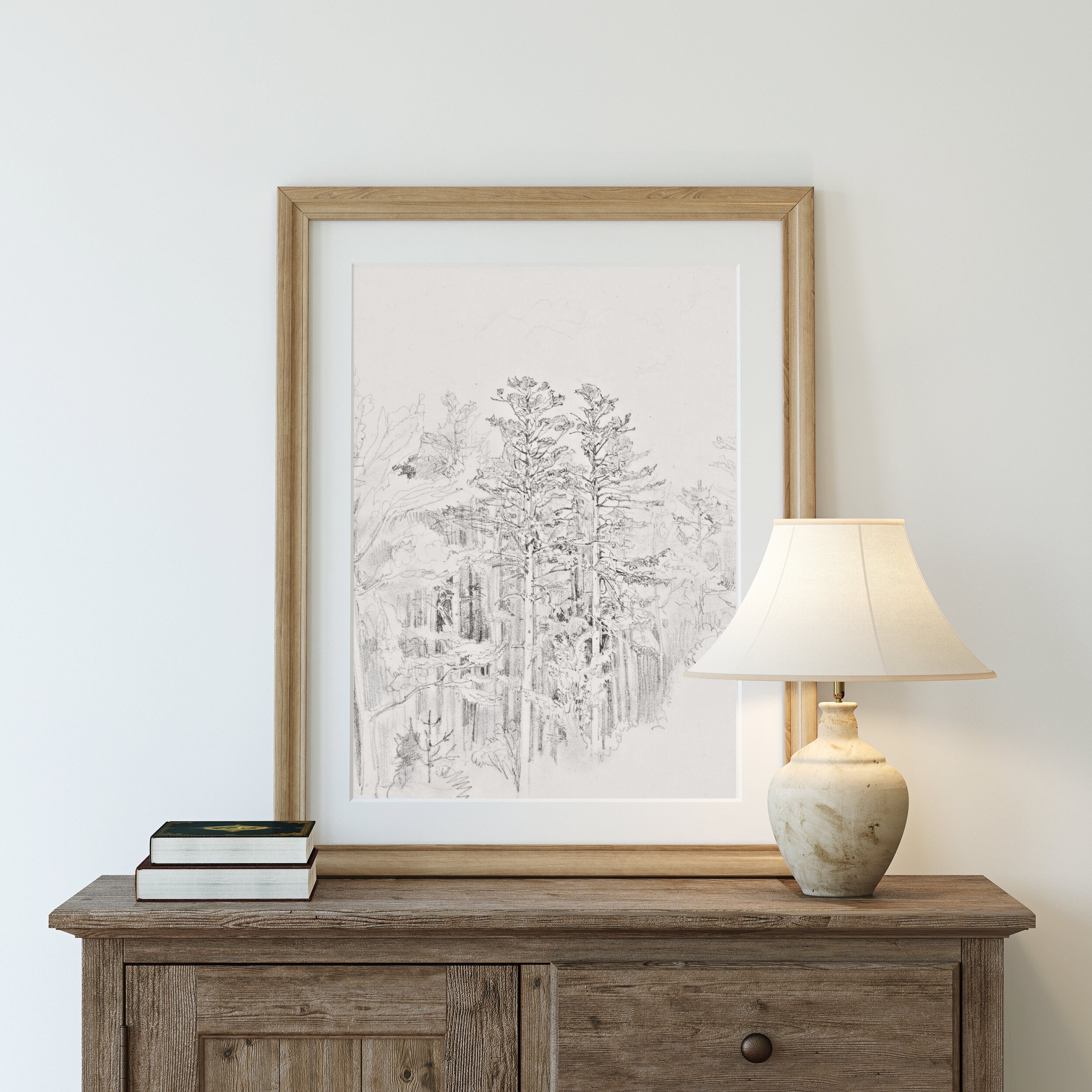 Vintage Printable Pine Trees Sketch, Pine Tree Forest Wall Art, Rustic ...