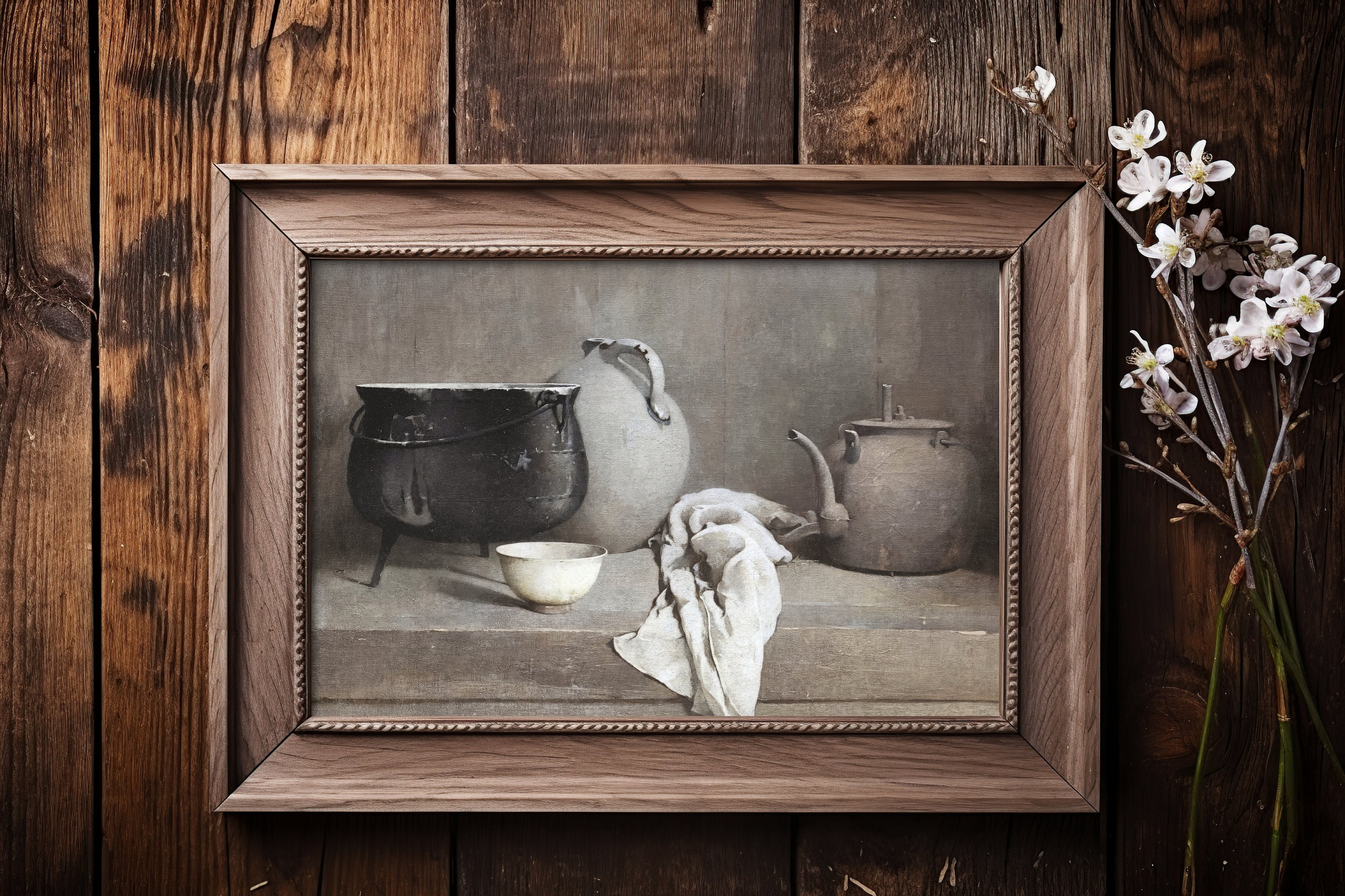 Vintage Rustic Kitchen Art Print, Antique Cooking Pot on A Countertop ...