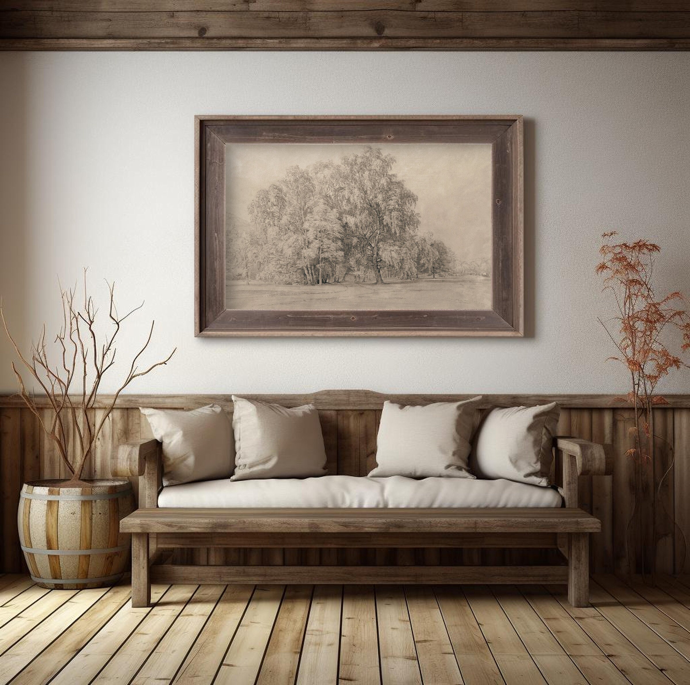 Printable Wall Art, Rustic Vintage Tree Print, Tree Wall Art, Country ...