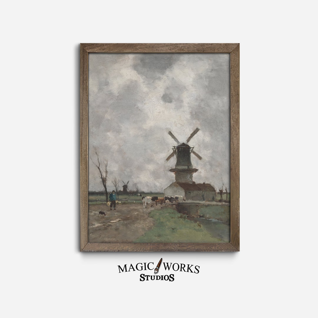 Dutch Windmill Art Print Vintage European Wall Art, Printable Digital ...