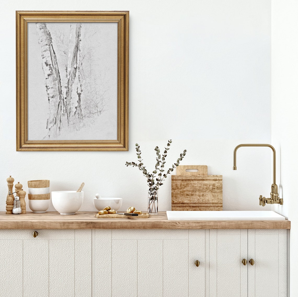 Printable Wall Art, Abstract Aspen Tree Stand Sketch, Tree Wall Art ...