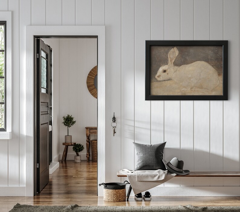 Printable Rustic White Rabbit Print Vintage Rabbit Painting Printable ...