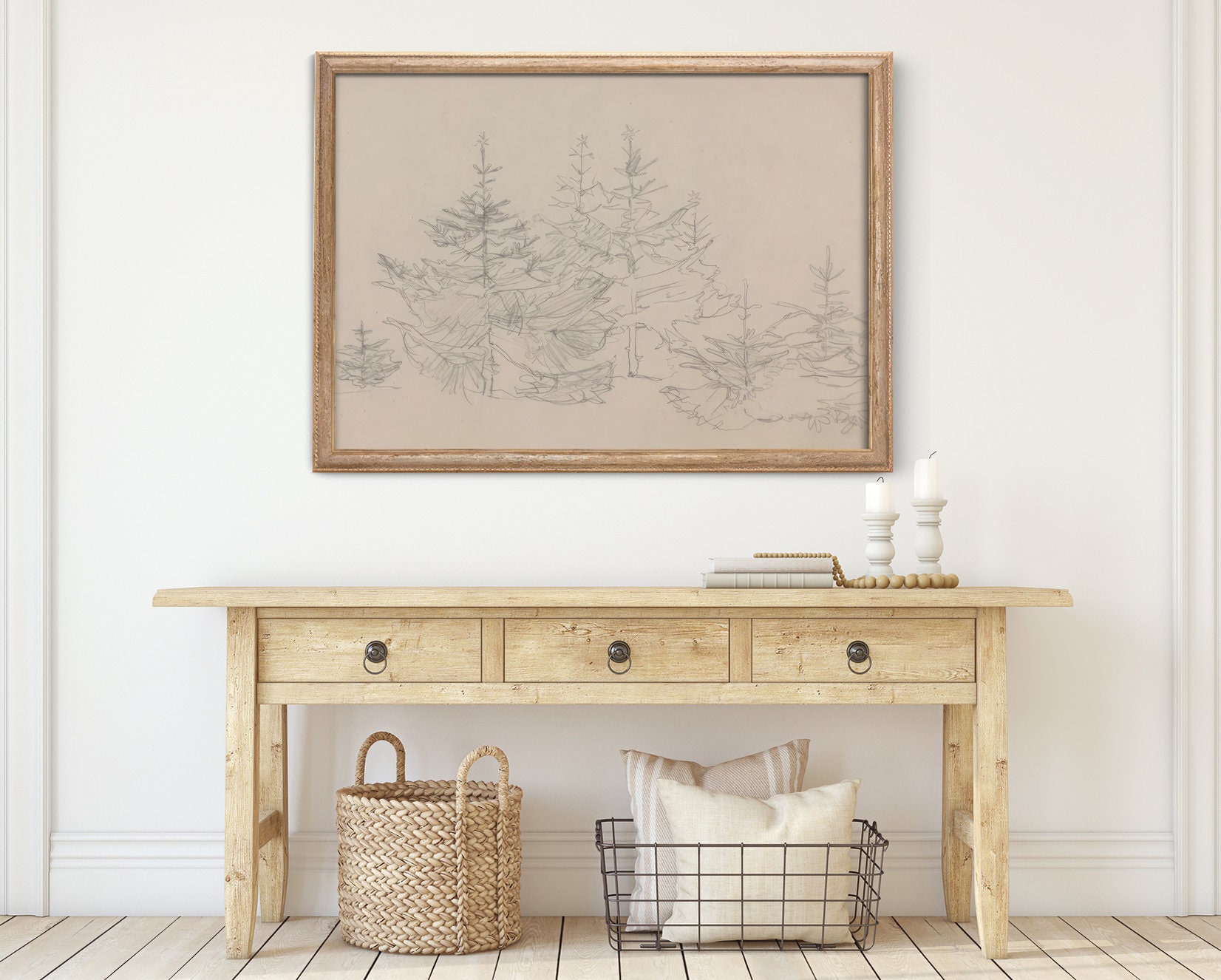 Printable Tree Drawing | Vintage Rustic Forest Landscape | Downloadable ...
