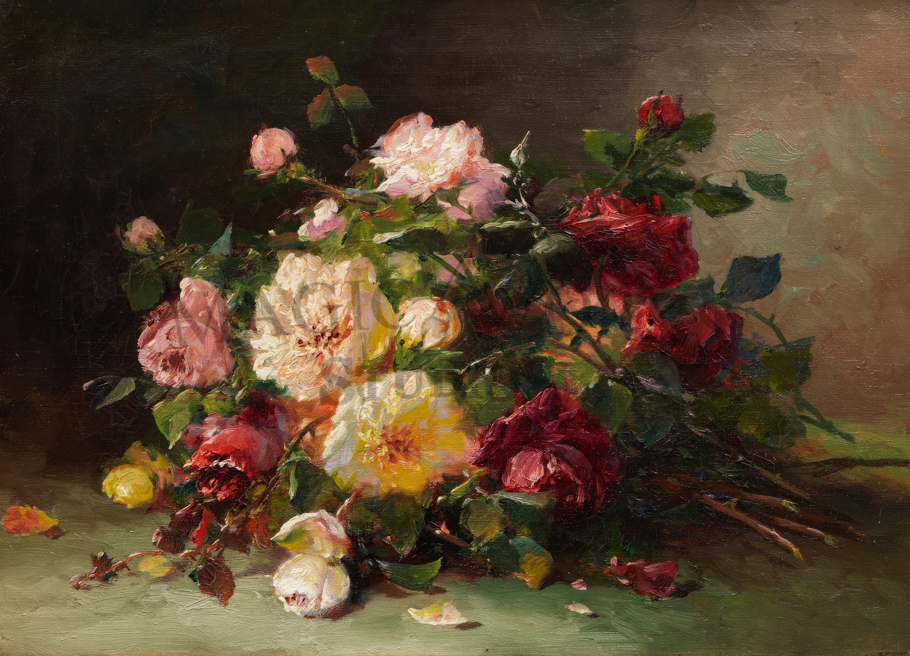 Pink Peony and Rose Flower Painting Botanical Wall Art Peony Still Life ...