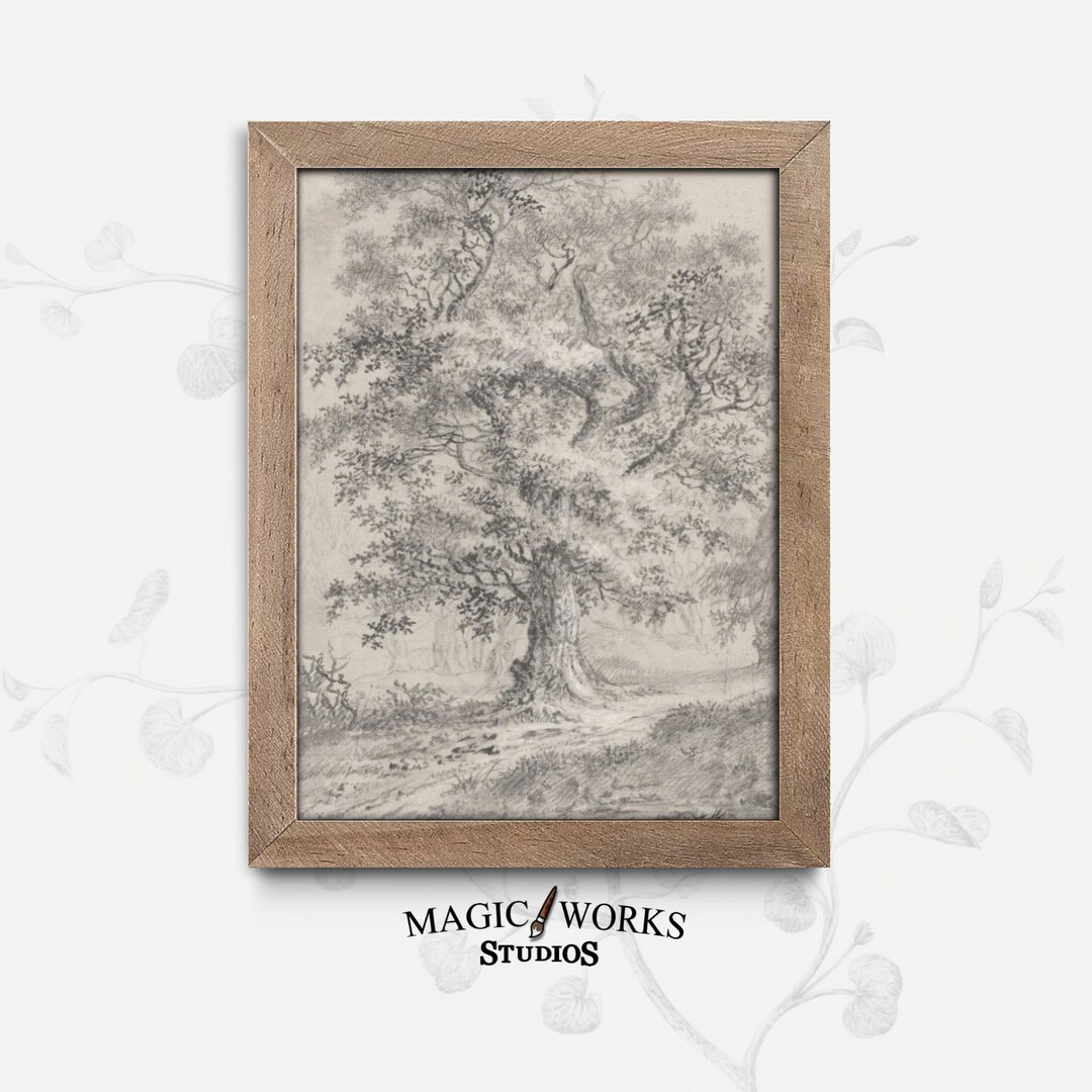 Oak Tree Print - Vintage Printable Wall Art, Tree Drawing Print ...