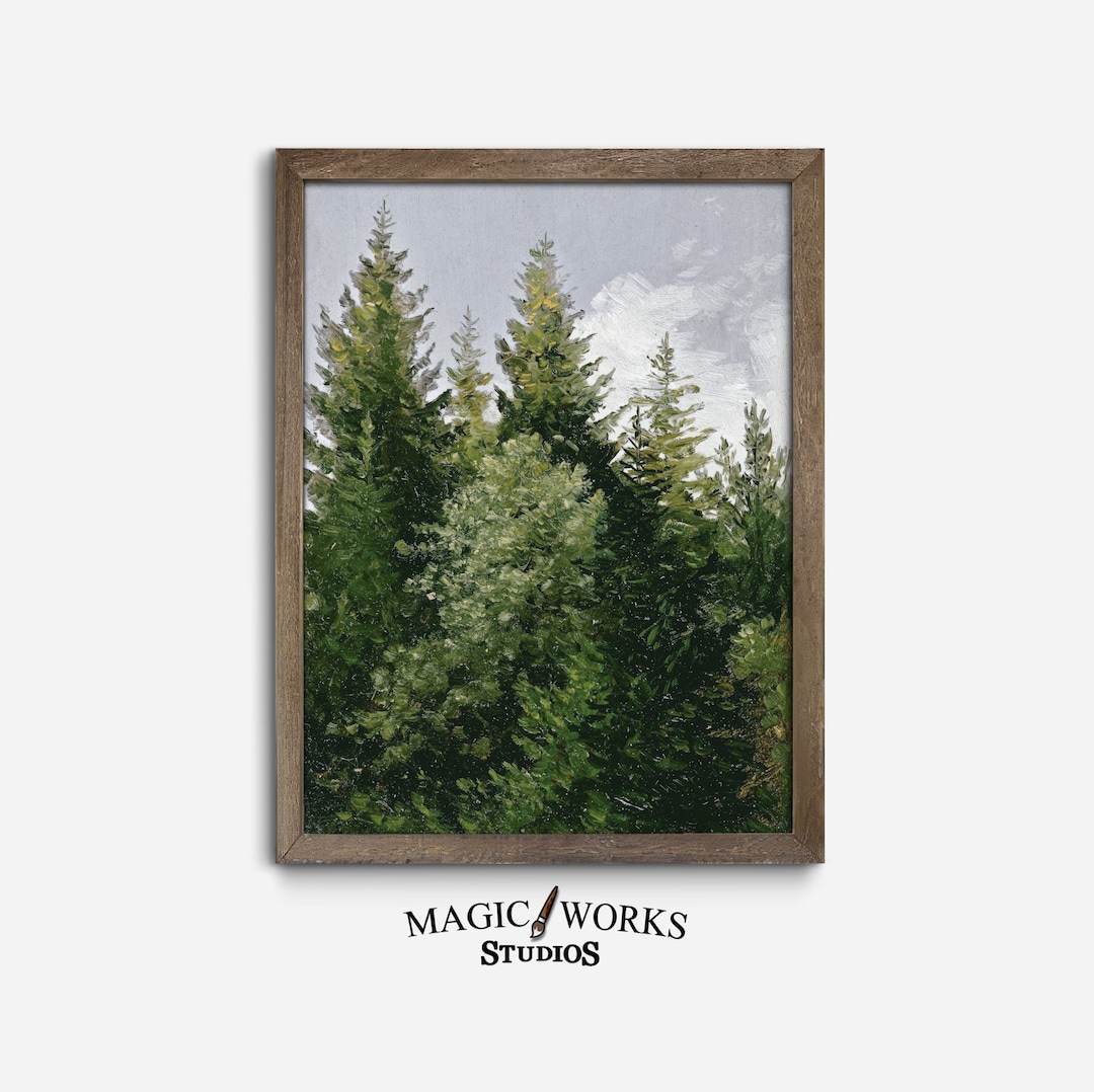 Vintage Evergreen Tree Painting, Printable Wall Art, Tree Prints, Tree ...
