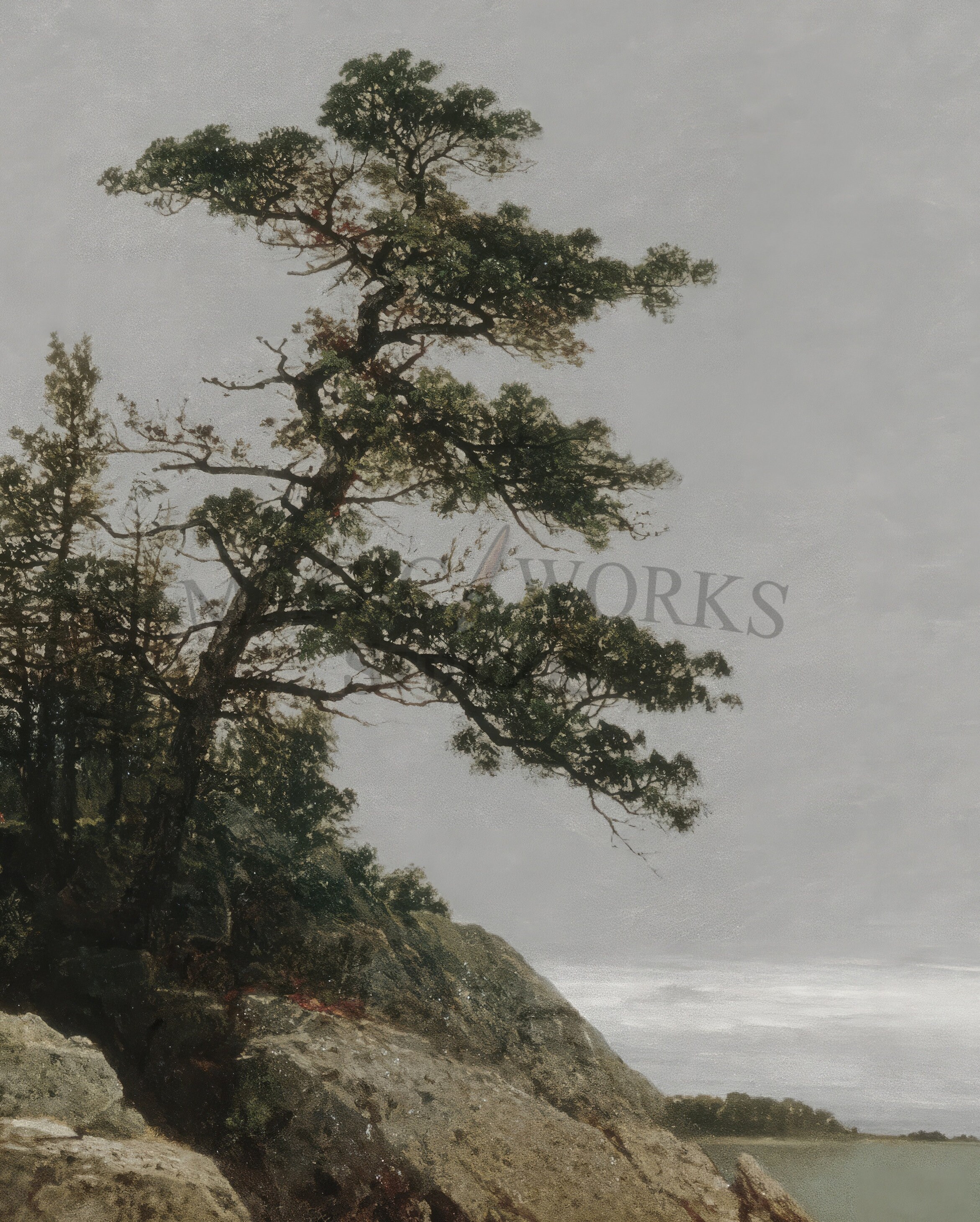 Printable Vintage Coastal Tree Painting Ocean Landscape Wall Art ...