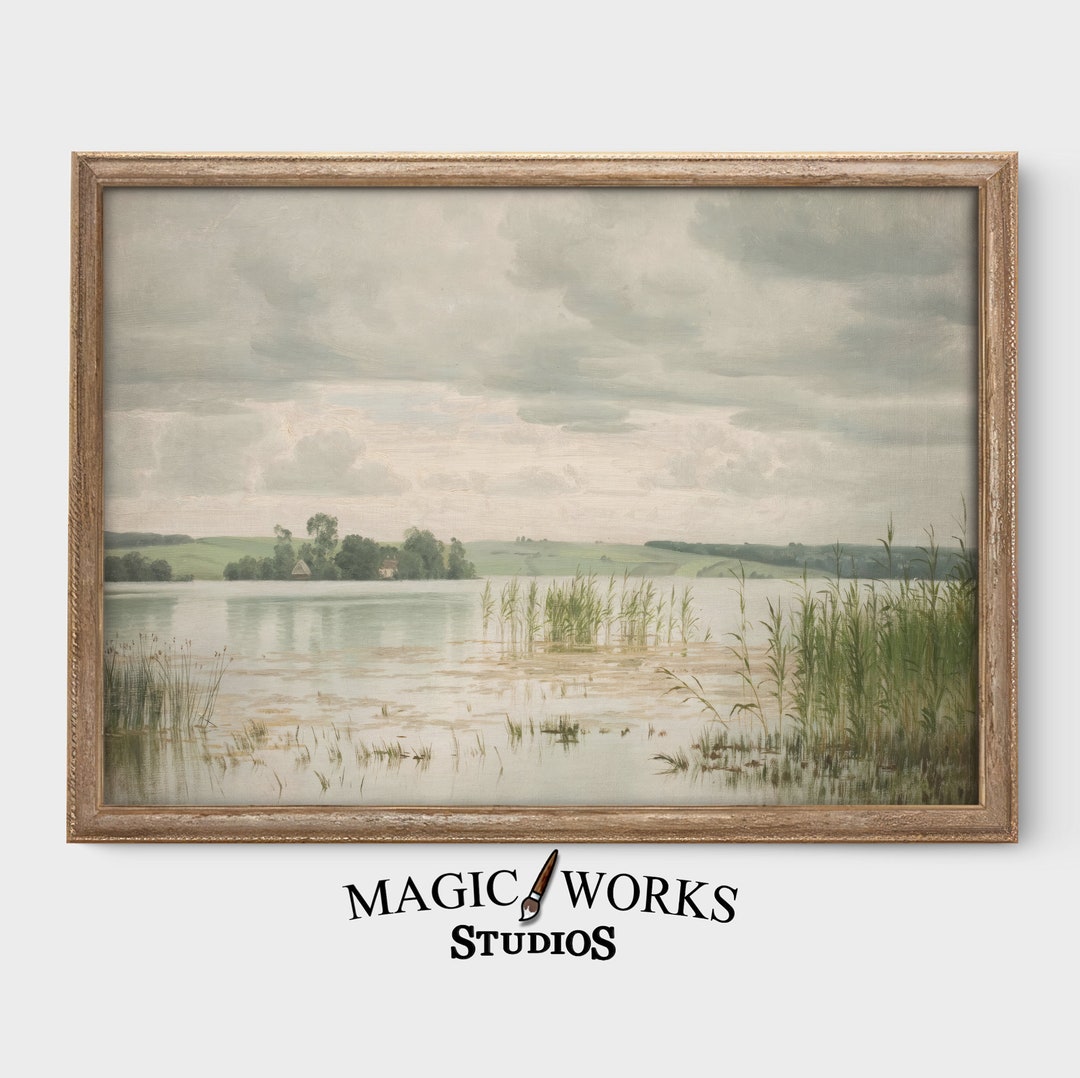Printable Vintage Lake Landscape, Lake Wall Art, Lake Prints, Digital ...
