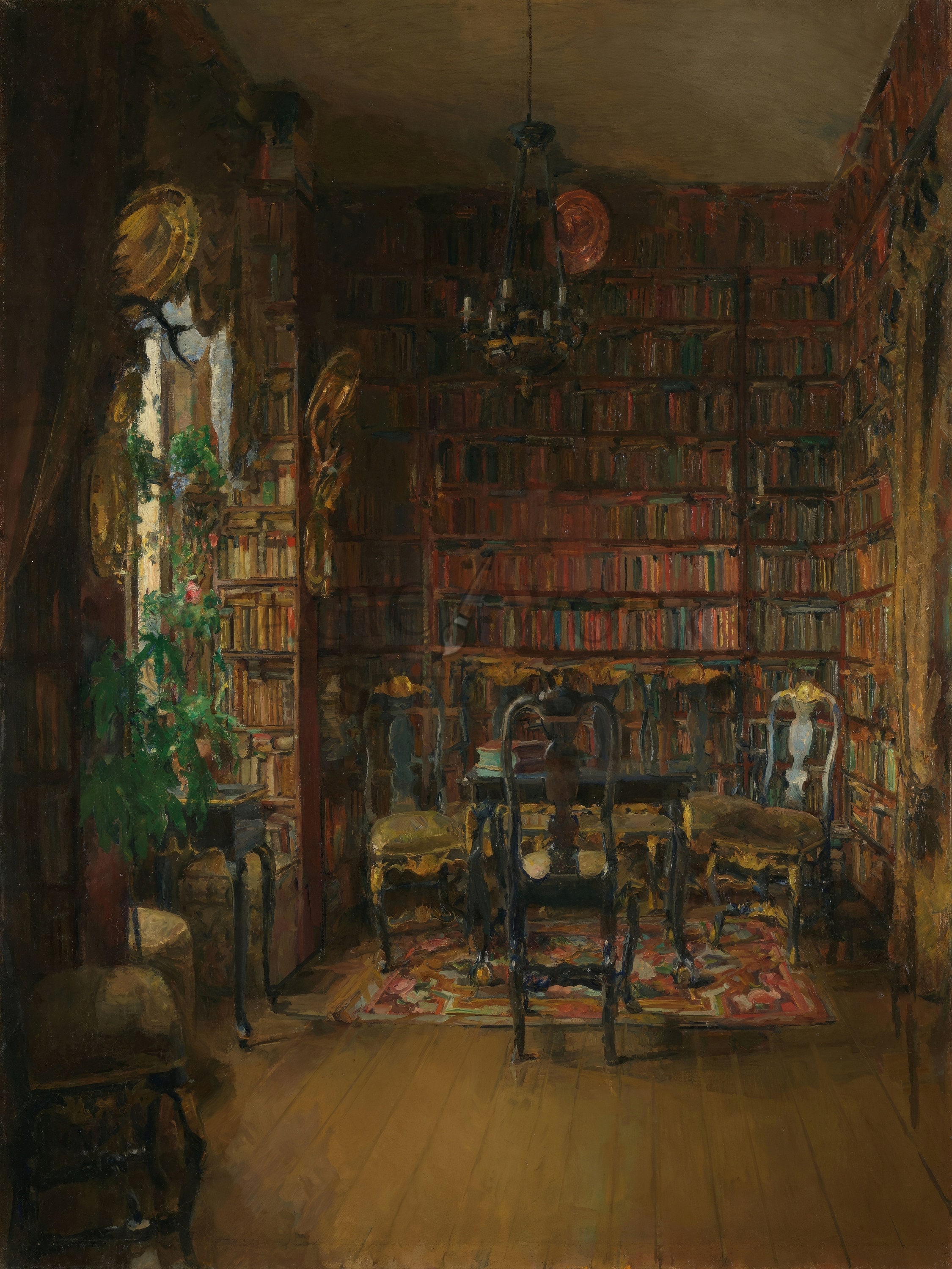Library Art Print Vintage Library Painting, Printable Digital Download ...