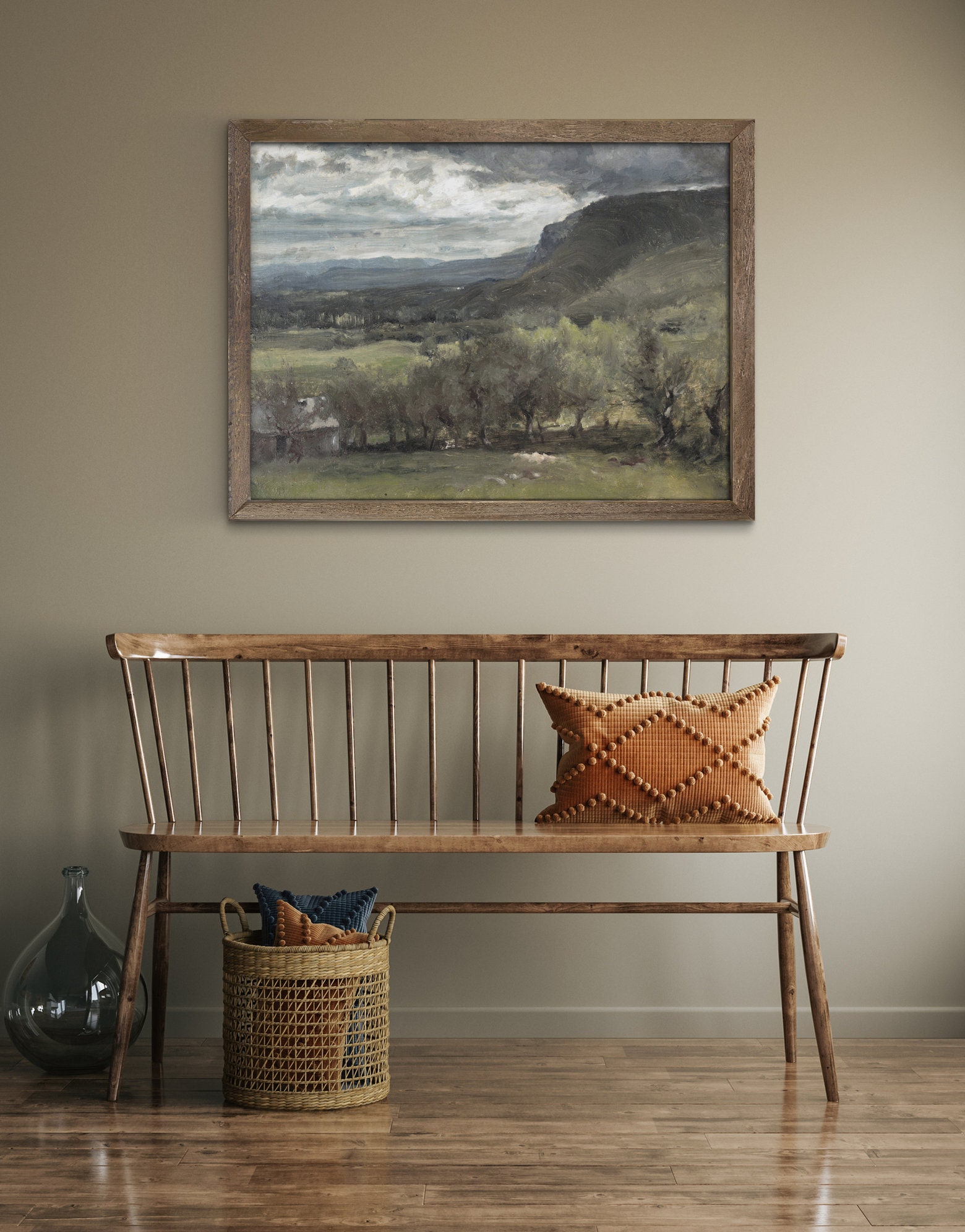 Country Farmhouse Landscape Painting Rustic Wall Art Moody Skies Print ...