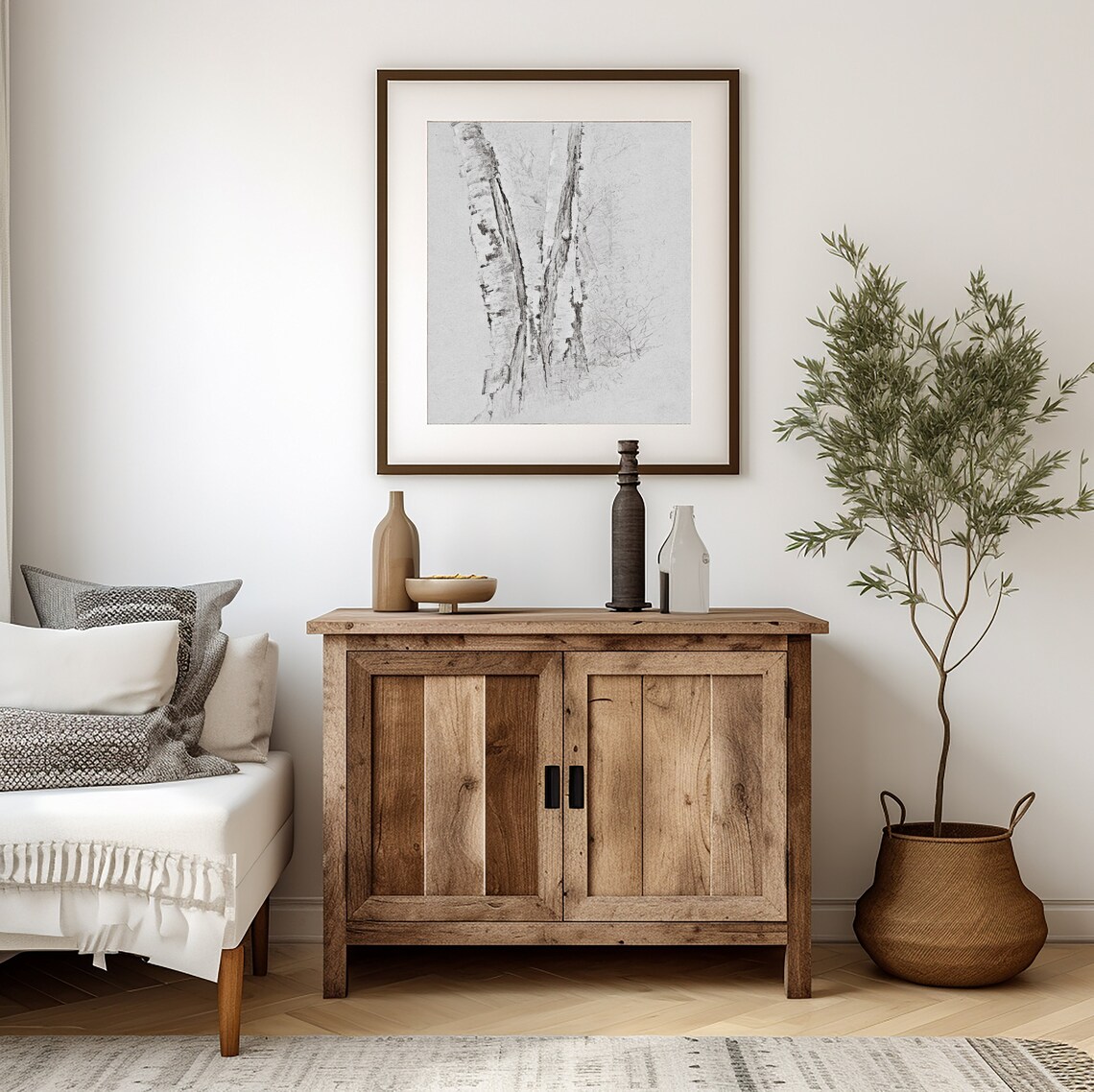 Printable Wall Art, Abstract Aspen Tree Stand Sketch, Tree Wall Art ...