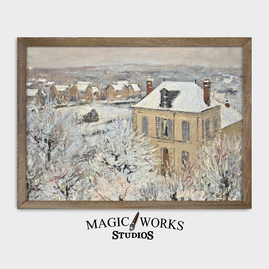 Printable Winter House Painting, Winter Wall Art, Snowy Landscape ...