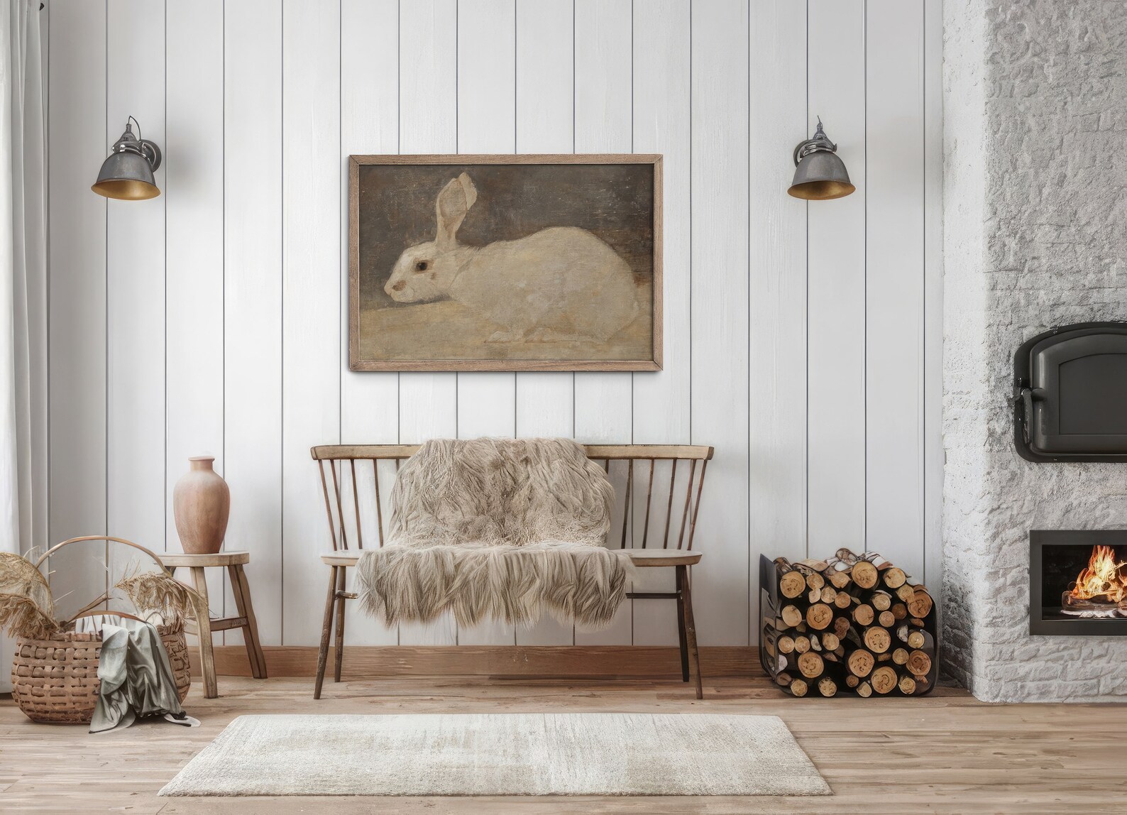 Printable Rustic White Rabbit Print Vintage Rabbit Painting Printable ...