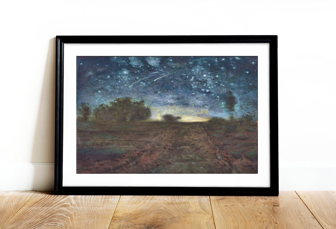 Printable Night Skies Stars Painting Star Landscape Wall Art Vintage ...