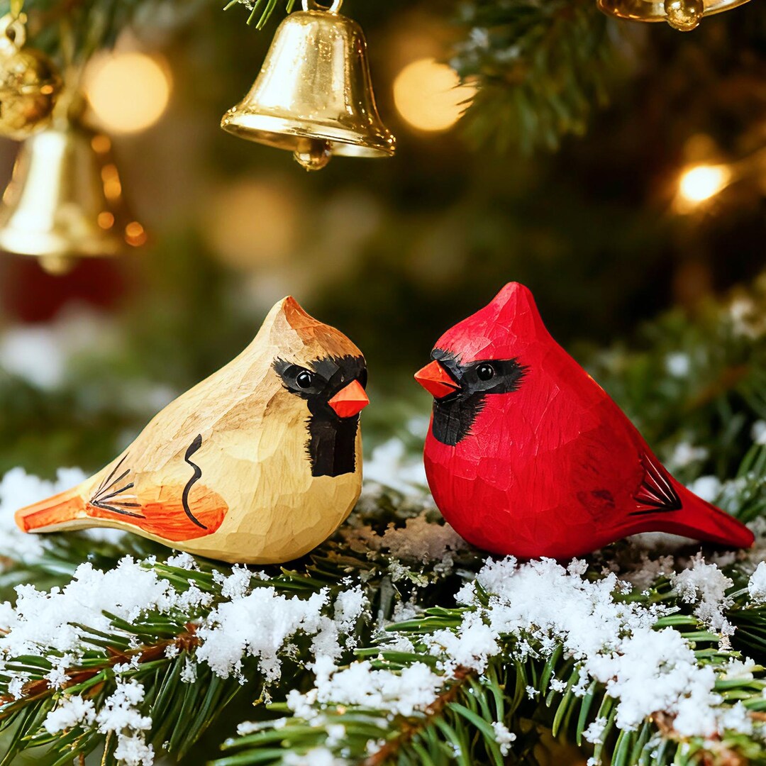 Wooden Birds Figurine, Hand Painted Cardinal Statue, Chubby Robin ...