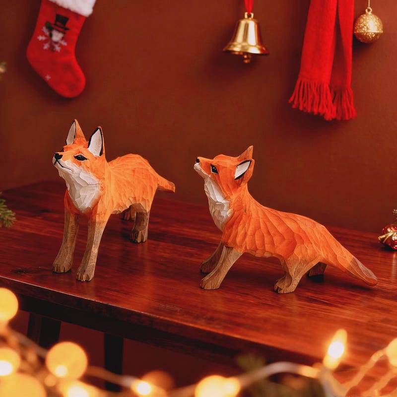Fox Figurines Hand Carved - Etsy UK