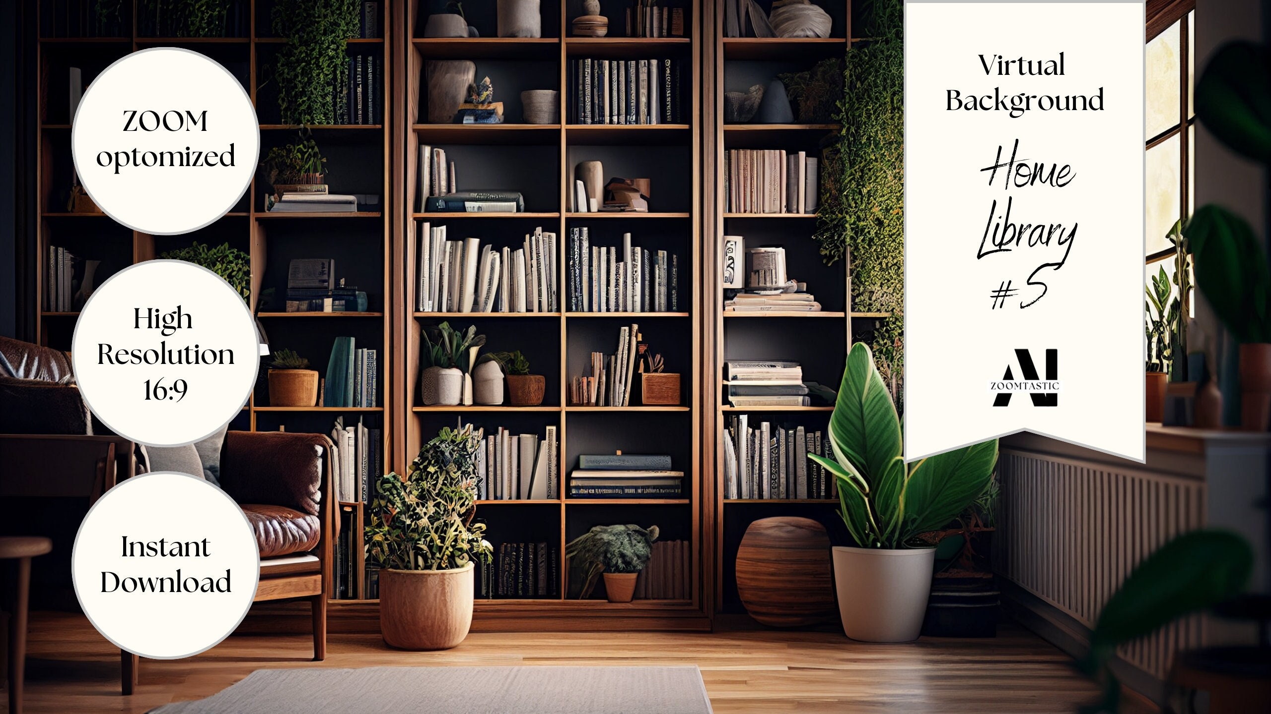 Zoom Background Home Library 5 Backdrop for Video Call Zoom Home Office ...