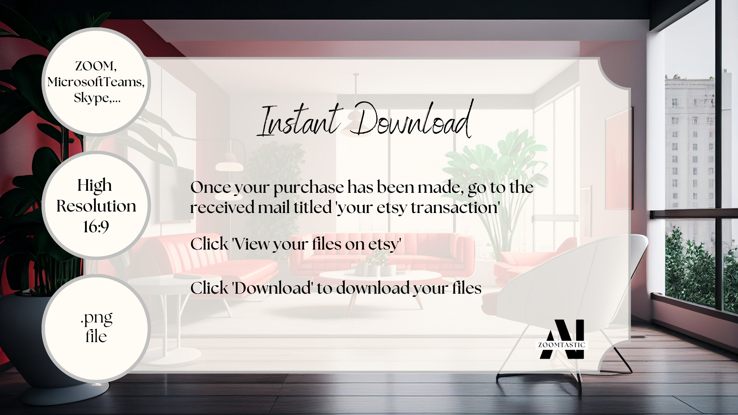 Zoom Background Red Interior #1| Virtual Background | Overlay for ...