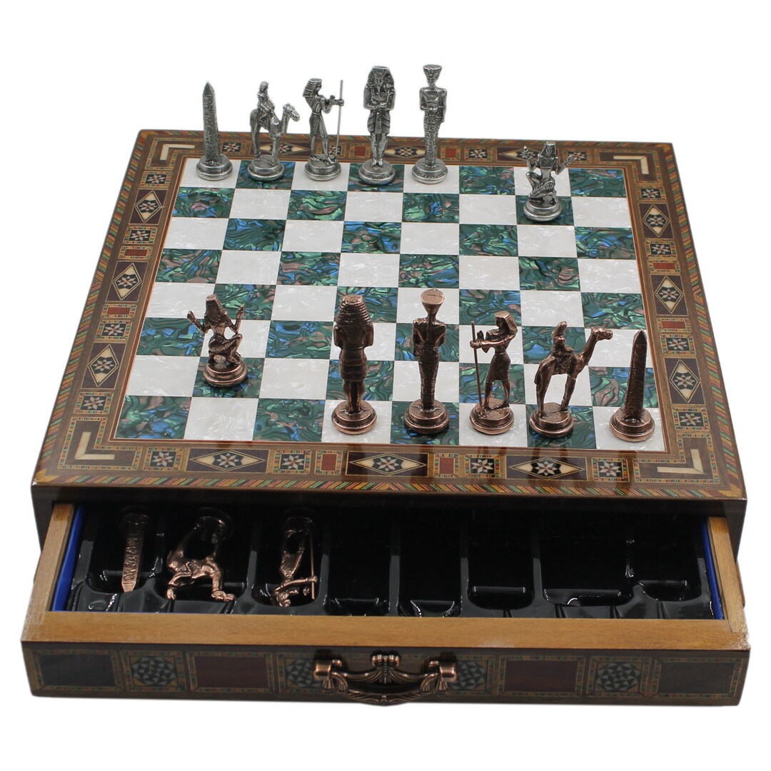 Handmade Chess Set Egyptian Chess Set With Green Board Vintage Chess ...