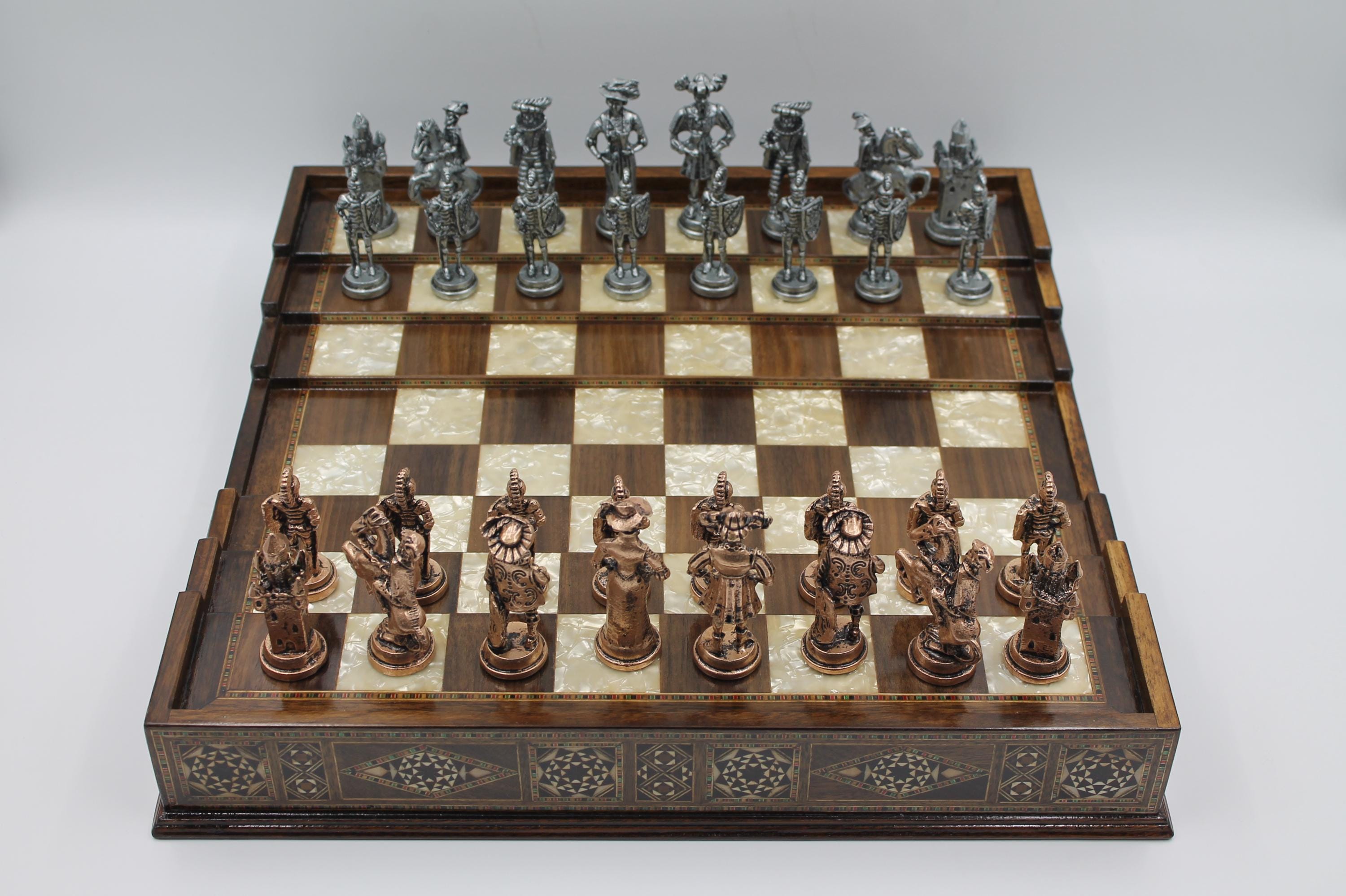 Historical Spanish Royal Guards Metal Chess Set for Adults Amphitheatre ...