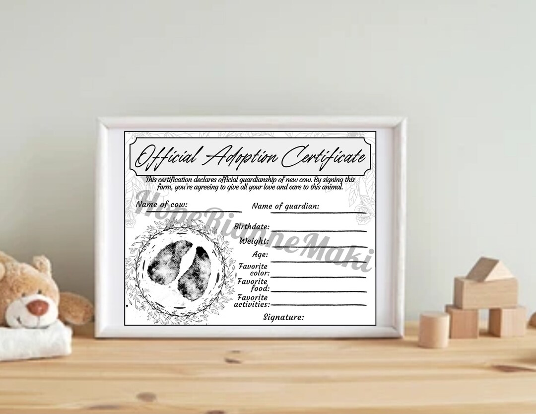 Adoption Certificate for Cow Crochet Stuffed Animal - Etsy