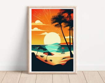 Sunset Print | Sunset Art | Sunset Poster | Retro Sunset - Etsy