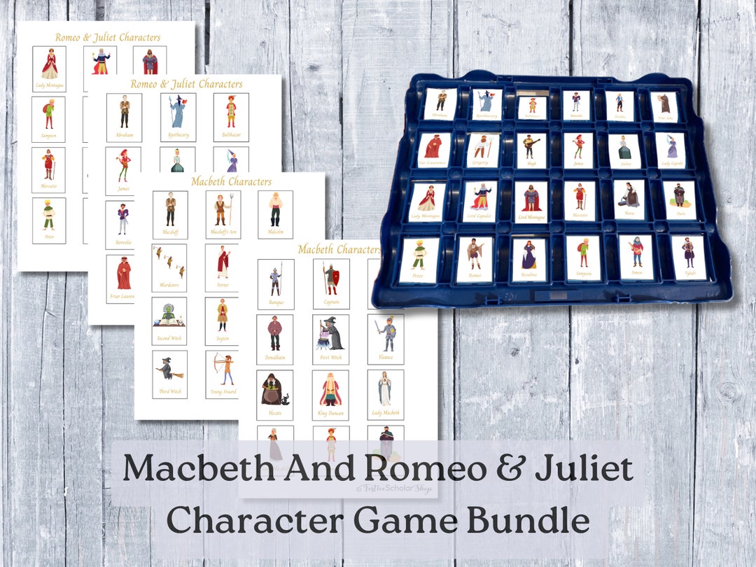 Macbeth and Romeo and Juliet Character Flashcards for Guessing Game ...