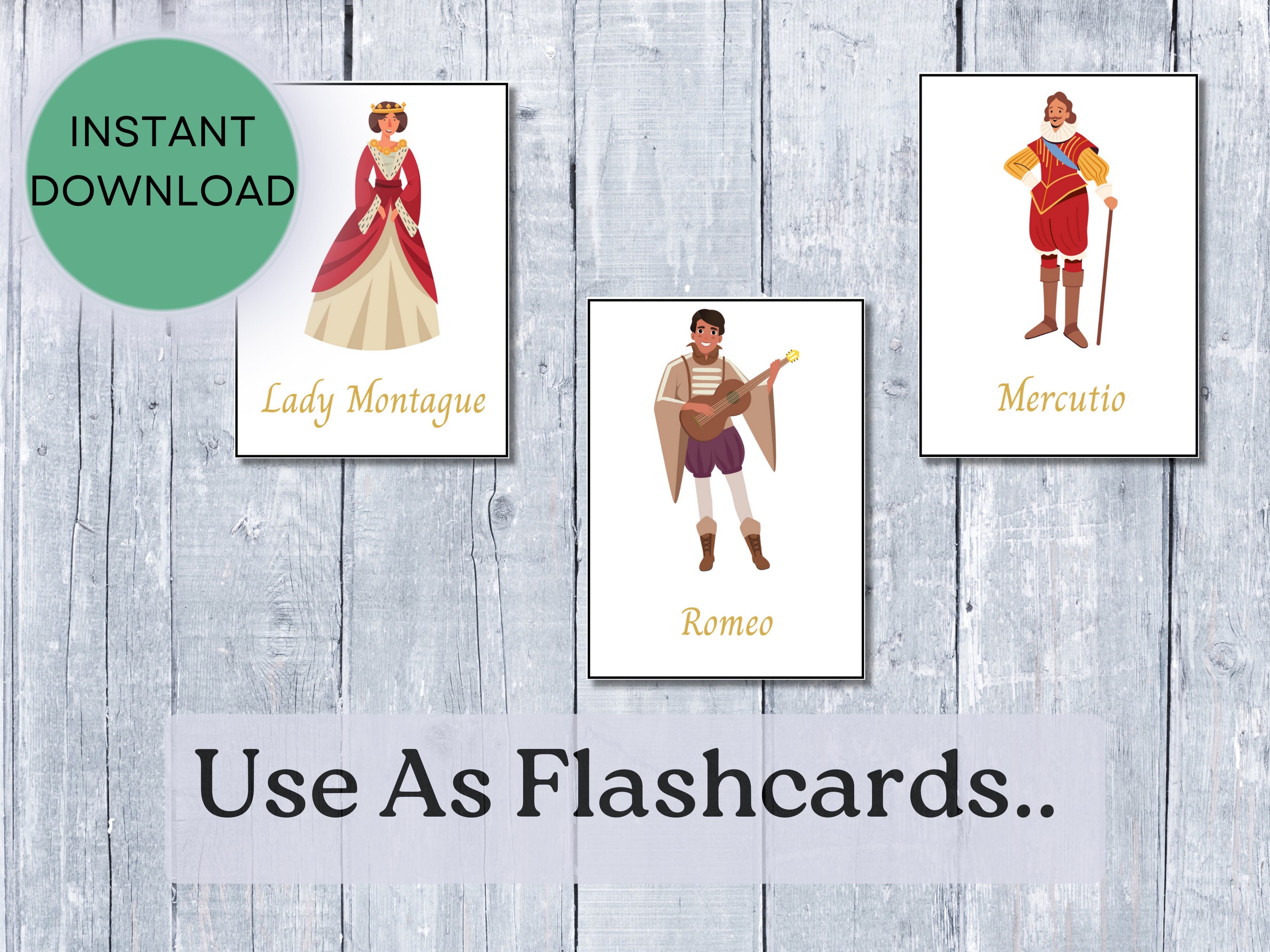 Romeo and Juliet Character Flashcards for Game Printable Romeo and ...