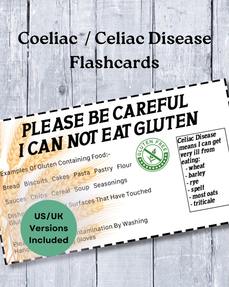 Gluten Free Kids Flashcard for Celiac Disease Safety for Gluten Free ...