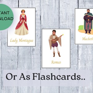 Macbeth and Romeo and Juliet Character Flashcards for Guessing Game ...