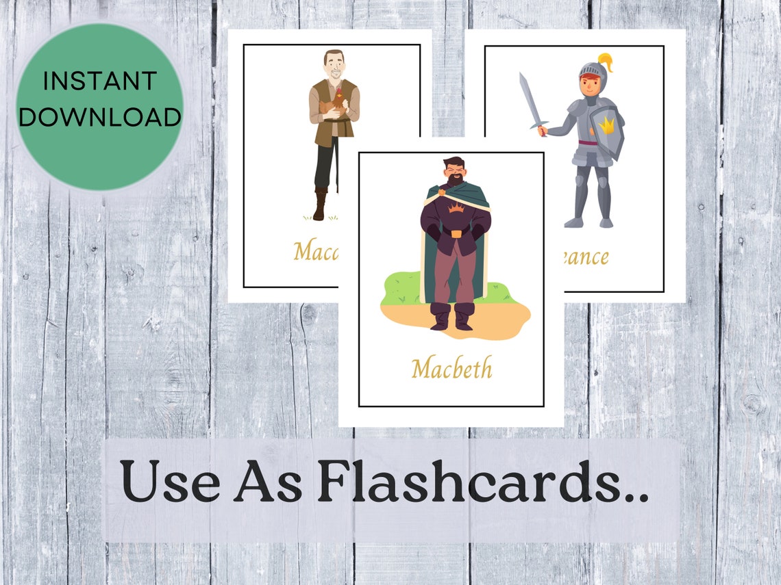 Macbeth Character Flashcards for Guessing Game Printable Macbeth Characters Shakespeare for ...