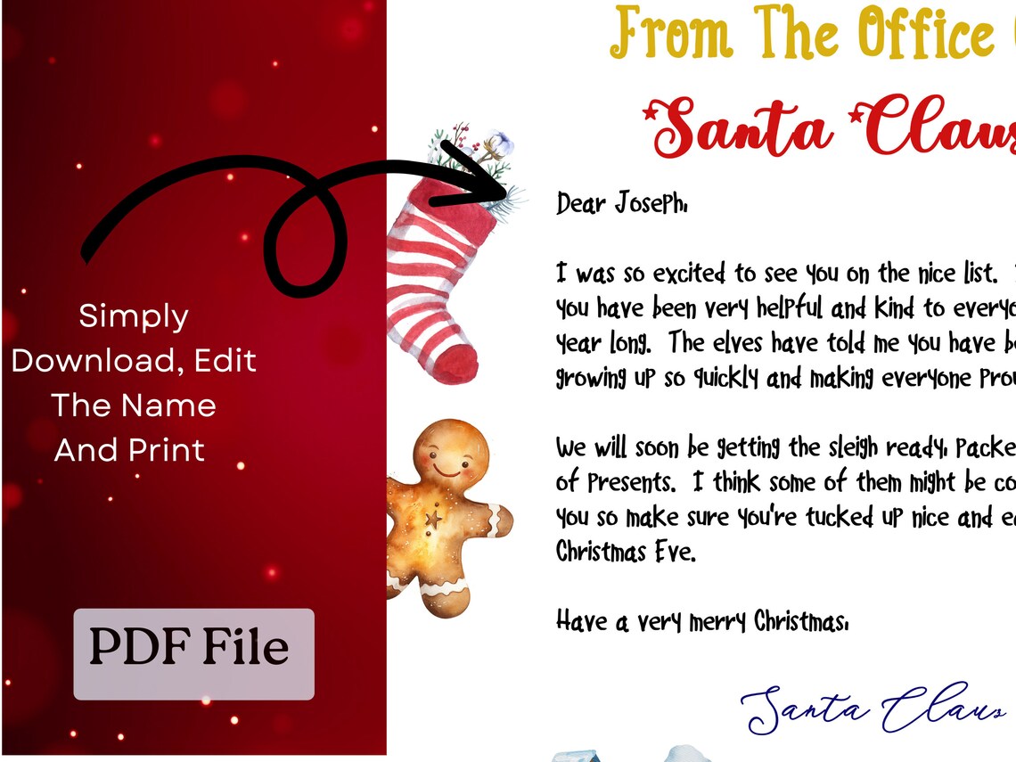 Custom Santa Letter for Kids Printable Letter From Santa With - Etsy UK