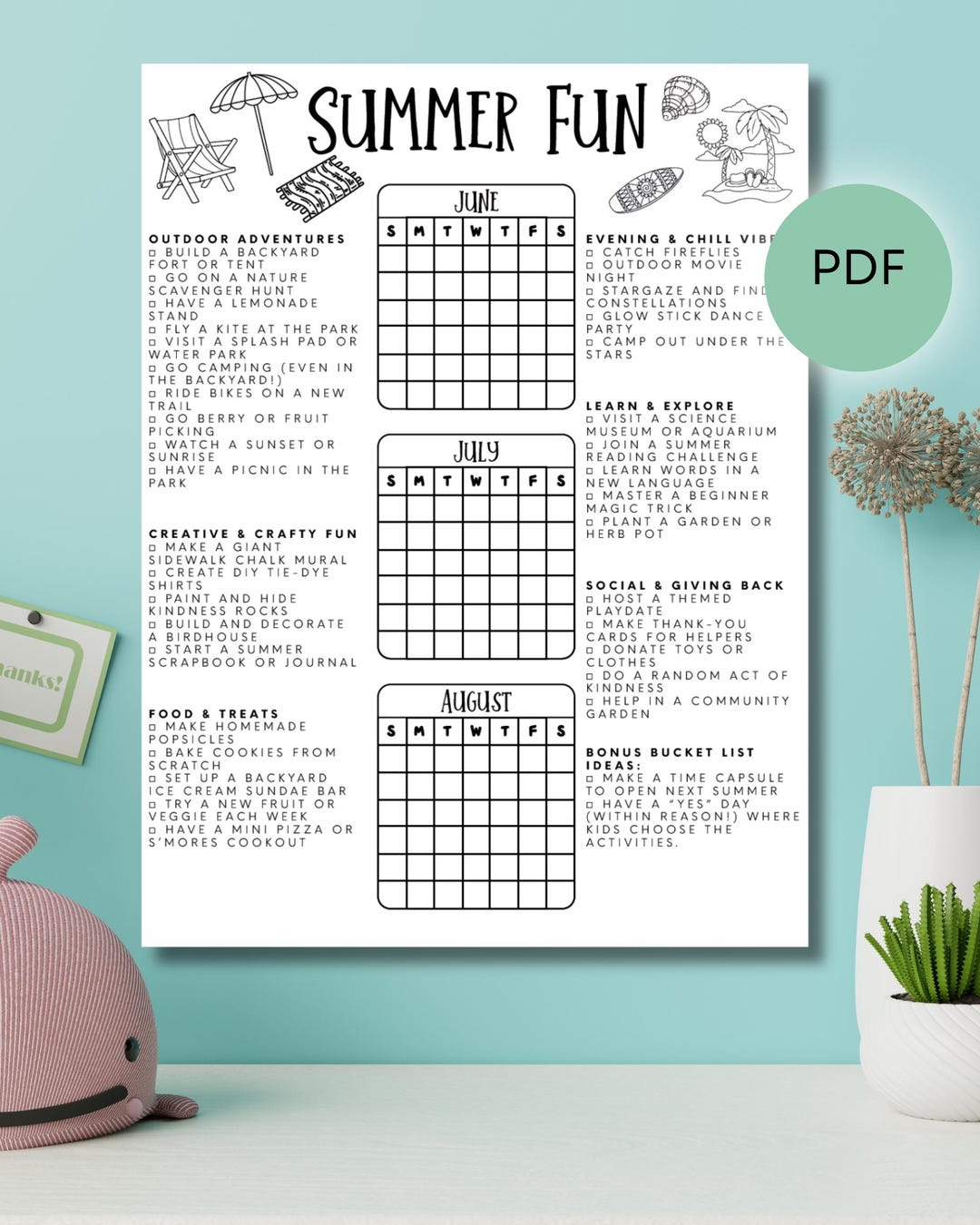 Summer Bucket List Poster Summer Countdown for Summer Print Wall Art ...