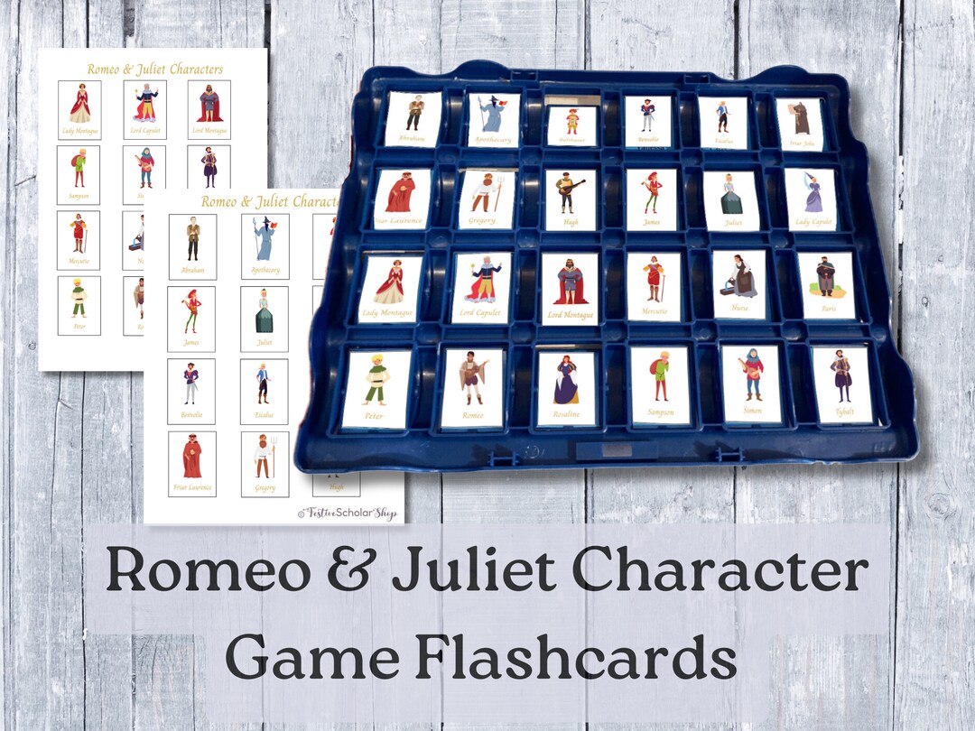 Romeo and Juliet Character Flashcards for Game Printable Romeo and ...