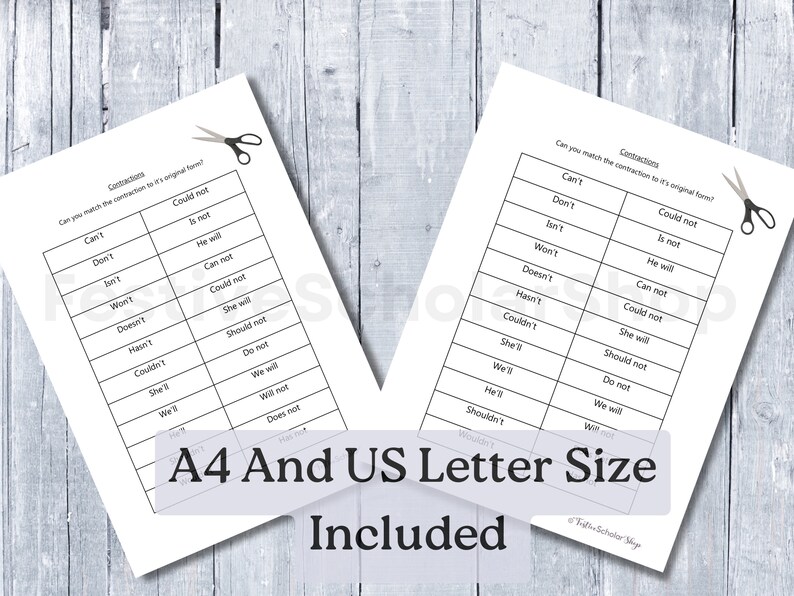 English Grammar Contractions Printable Worksheets for English Lessons ...