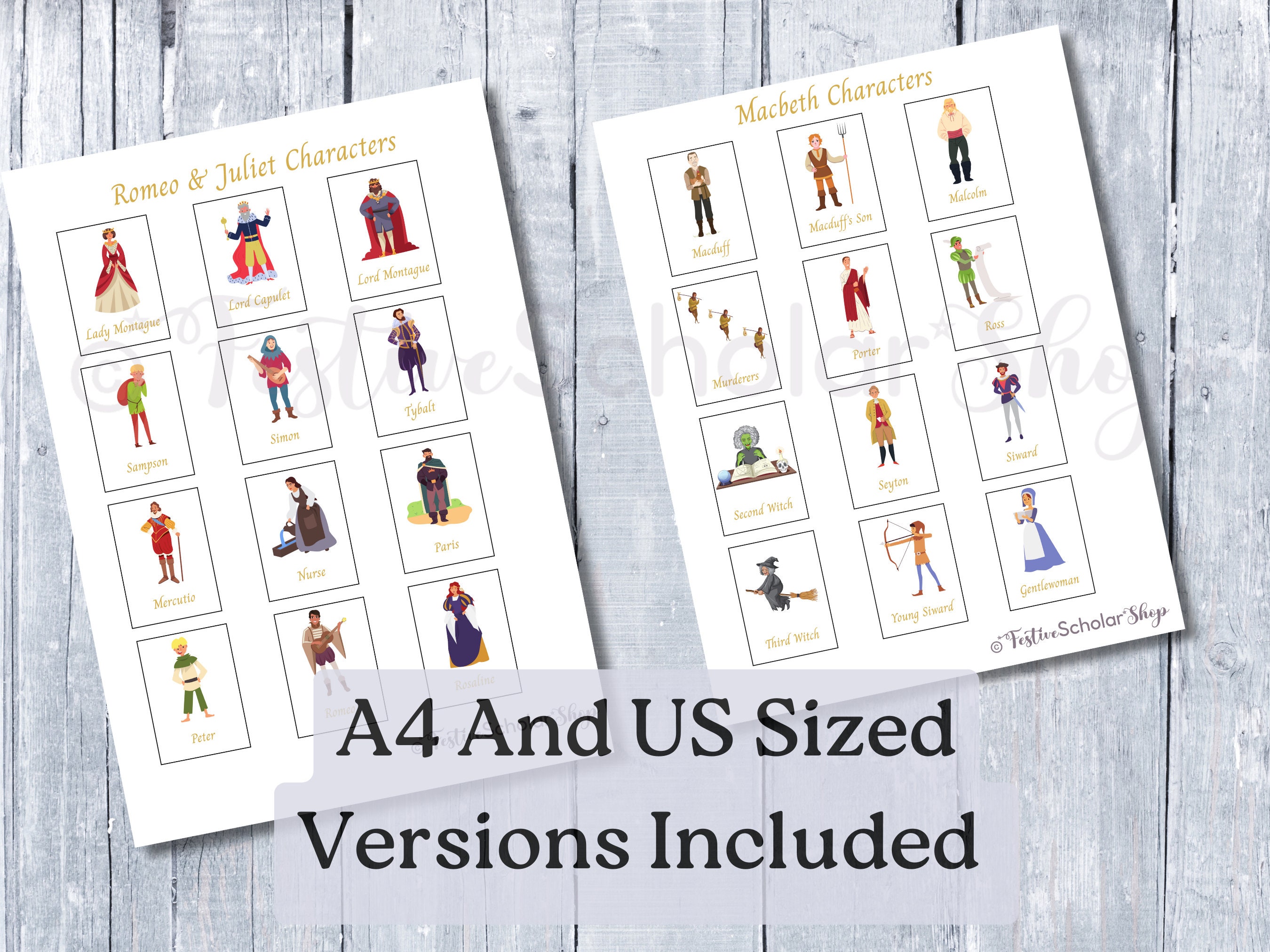 Macbeth and Romeo and Juliet Character Flashcards for Guessing Game ...