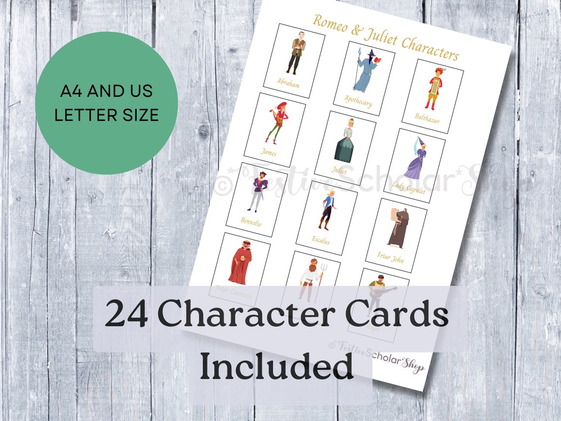 Macbeth and Romeo and Juliet Character Flashcards for Guessing Game ...