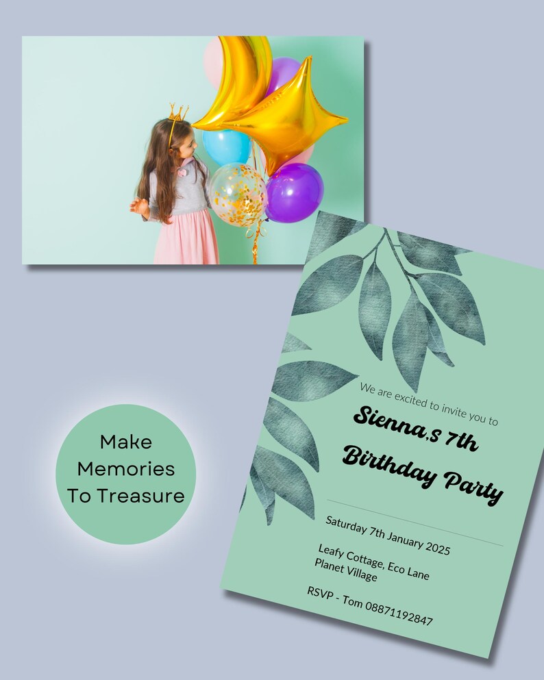 Eco Birthday Invitation Green Leaf Party Invite Editable Leaves Custom ...