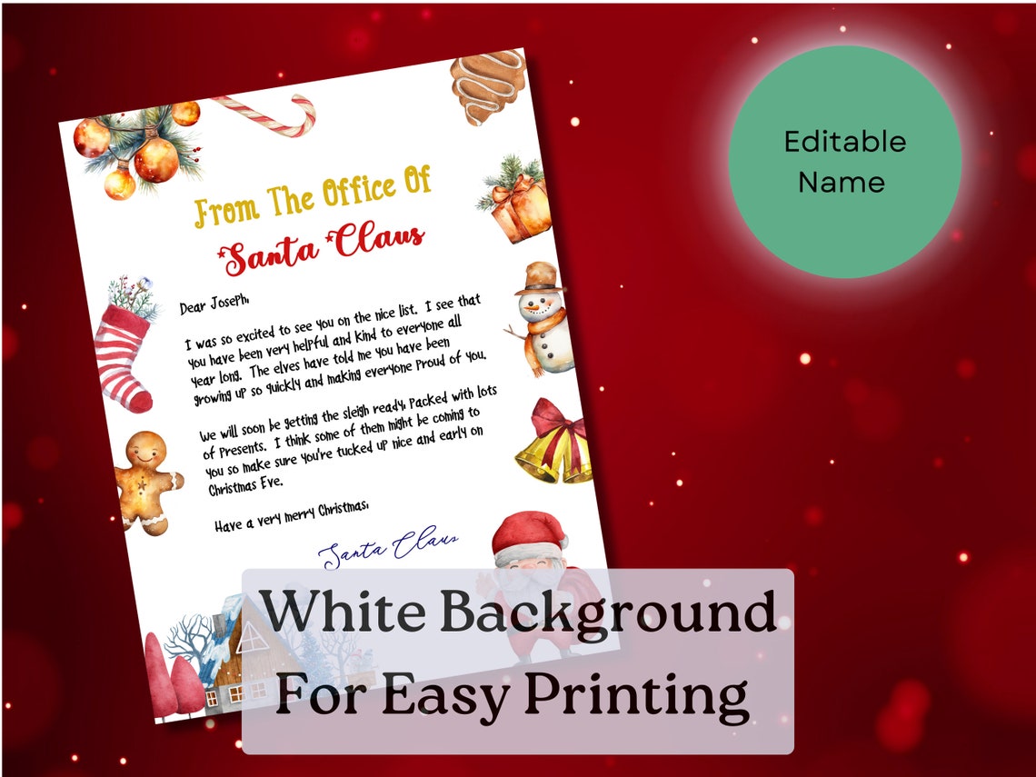 Custom Santa Letter for Kids Printable Letter From Santa With - Etsy UK